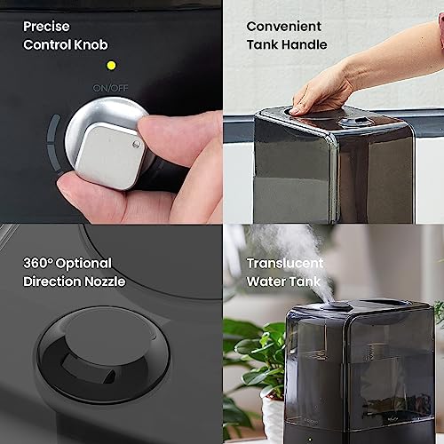 Rbioko Humidifiers for Large Room Bedroom (6.5L), Cool Mist Ultrasonic Vaporizer for Home Whole House Babies, Customized Humidity, Night Light, Whisper-Quiet (Black)
