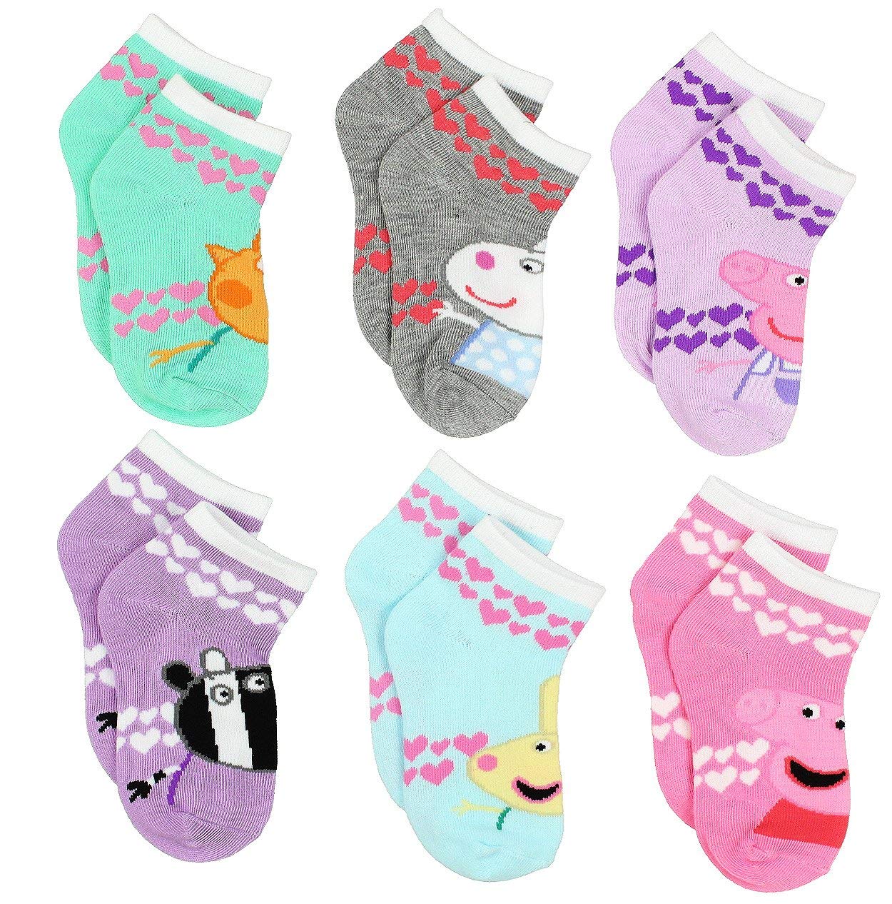Peppa Pig Girls 6 pack Socks (X-Small (2-4), Friends Quarter Multi)
