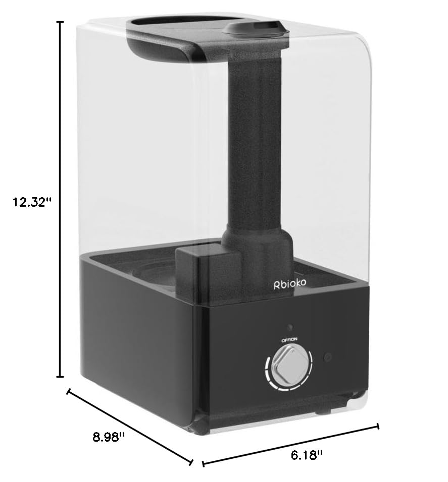Rbioko Humidifiers for Large Room Bedroom (6.5L), Cool Mist Ultrasonic Vaporizer for Home Whole House Babies, Customized Humidity, Night Light, Whisper-Quiet (Black)