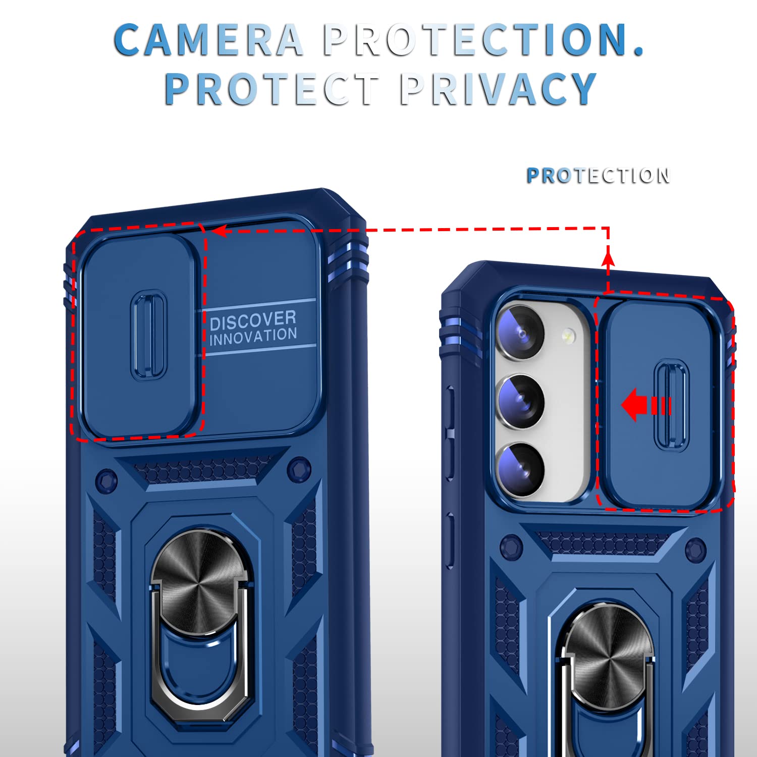 IYTRRYH for Samsung Galaxy S23 Case 5G with Tempered Glass Screen Protectors,with Magnetic Kickstand Ring & Camera Cover Shockproof Military Grade Drop Heavy Duty Protection Galaxy S23 Phone Men Blue