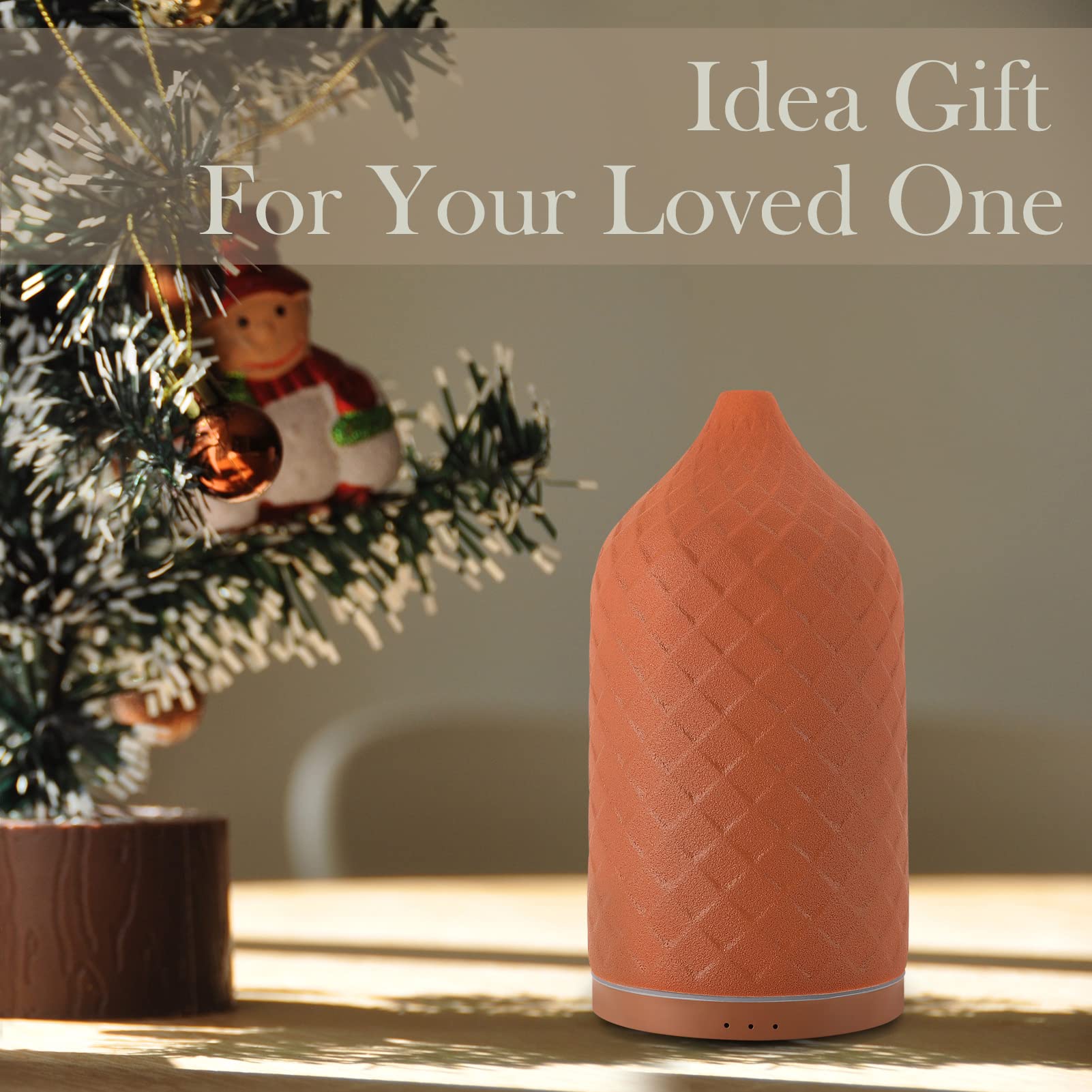 ZEIGGA LAB Essential Oil Diffuser for Home, Ceramic Aromatherapy Diffuser for Essential Oils, 120ml Oil Diffuser with Waterless Auto-Off and 7 LED Lights for Large Room Yoga Spa (Terracotta)