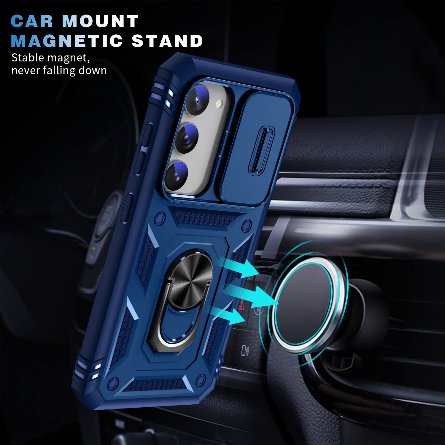IYTRRYH for Samsung Galaxy S23 Case 5G with Tempered Glass Screen Protectors,with Magnetic Kickstand Ring & Camera Cover Shockproof Military Grade Drop Heavy Duty Protection Galaxy S23 Phone Men Blue