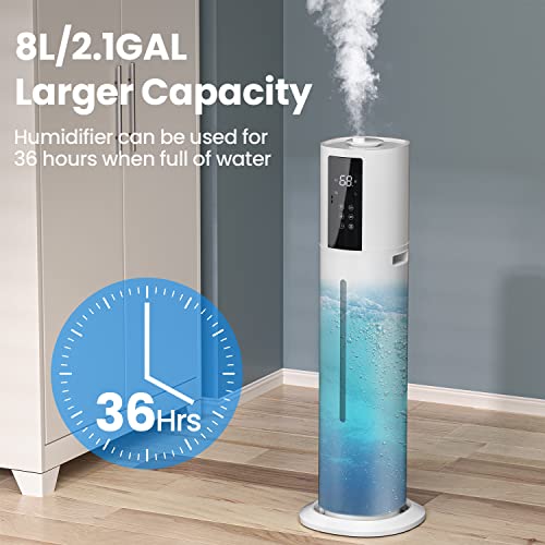 Humidifiers for Bedroom Large Room Home, 8L Top Fill Cool Mist Humidifiers for Baby and Plants, 360°Rotation Nozzles, Essential Oil Diffuser, Customized Humidity, Sleep Mode (White)
