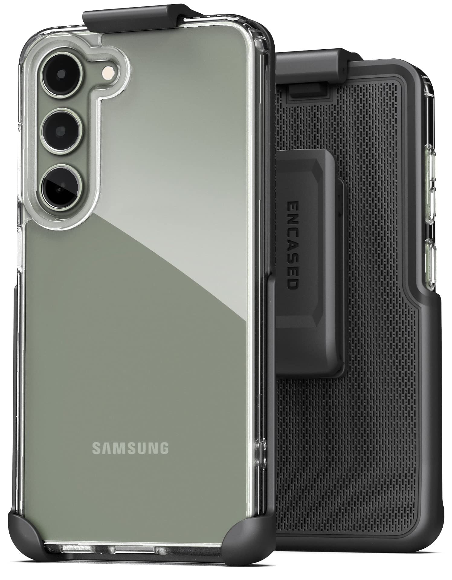 Encased Clear Case with Belt Clip Designed for Samsung Galaxy S23 - Protective Slim Cover with Phone Holster (Crystal Clear)