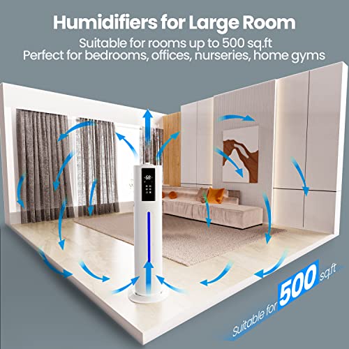 Humidifiers for Bedroom Large Room Home, 8L Top Fill Cool Mist Humidifiers for Baby and Plants, 360°Rotation Nozzles, Essential Oil Diffuser, Customized Humidity, Sleep Mode (White)