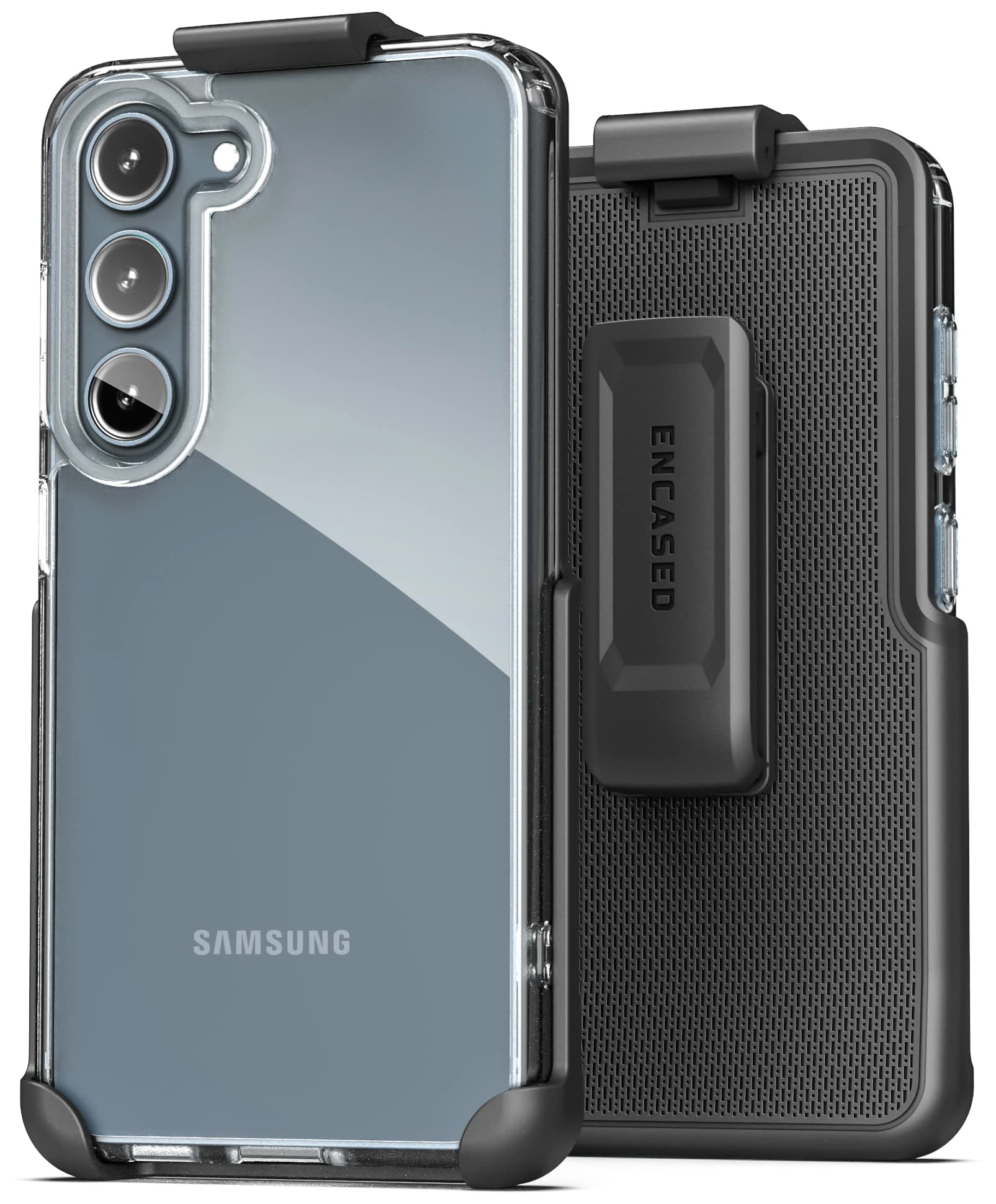 Encased Clear Case with Belt Clip Designed for Samsung Galaxy S23 - Protective Slim Cover with Phone Holster (Crystal Clear)