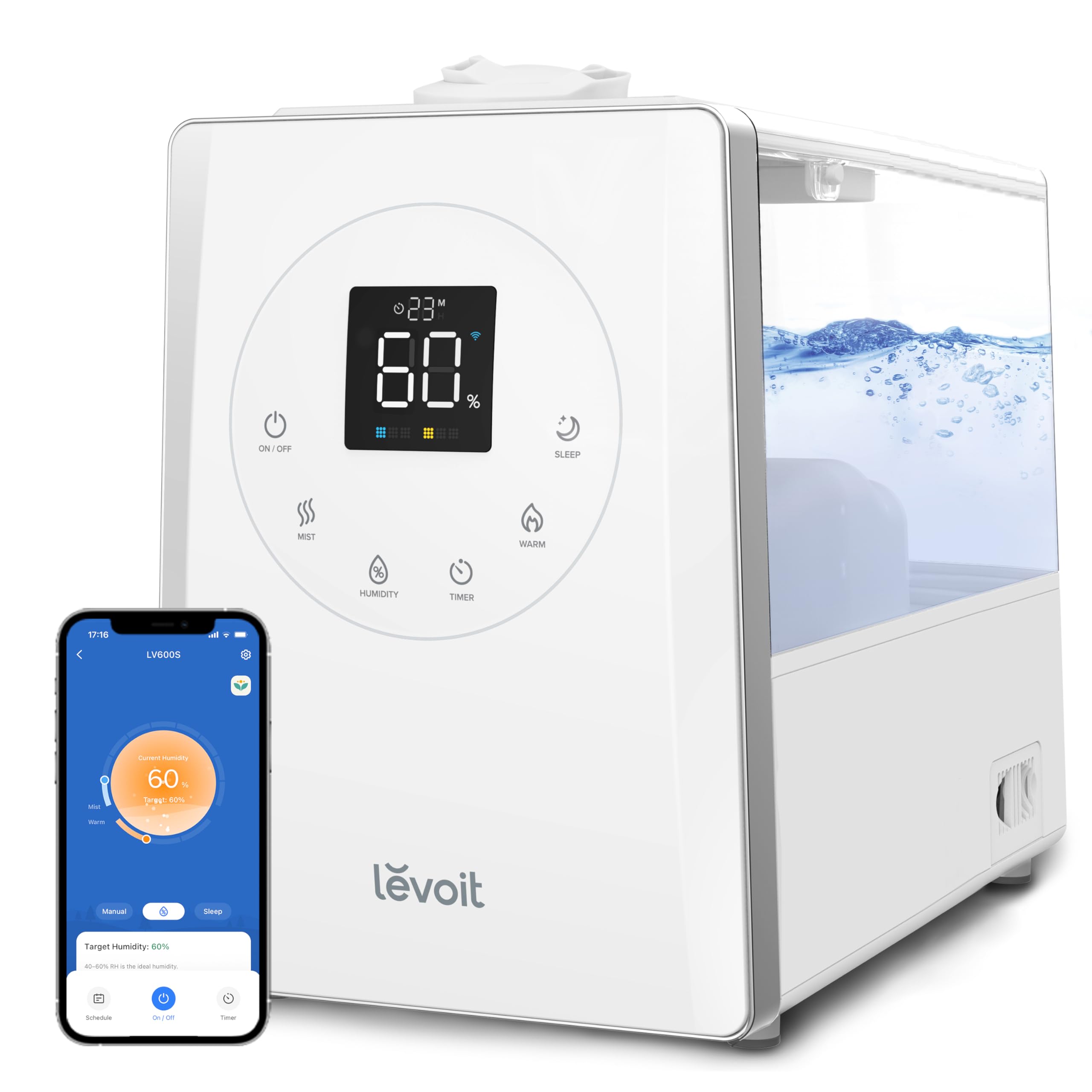 LEVOIT LV600S Smart Warm and Cool Mist Humidifiers for Home Bedroom Large Room & LV-H132 Air Purifier Replacement Filter, 3-in-1 Nylon Pre-Filter, HEPA Filter