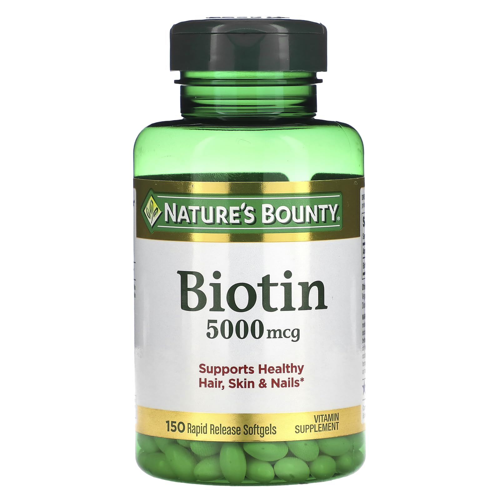 Nature's Bounty Biotin, Vitamin Supplement, Supports Metabolism for Cellular Energy and Healthy Hair, Skin, and Nails, 5000 mcg, 150 Softgels