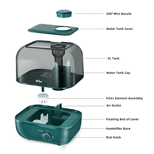 Bear Humidifiers for Bedroom Large Room Home, 5L Cool Mist Top Fill Humidifiers, Quiet Air Humidifier for Baby Nursery & Plants, Lasts Up to 35 Hours, Auto Shut-Off
