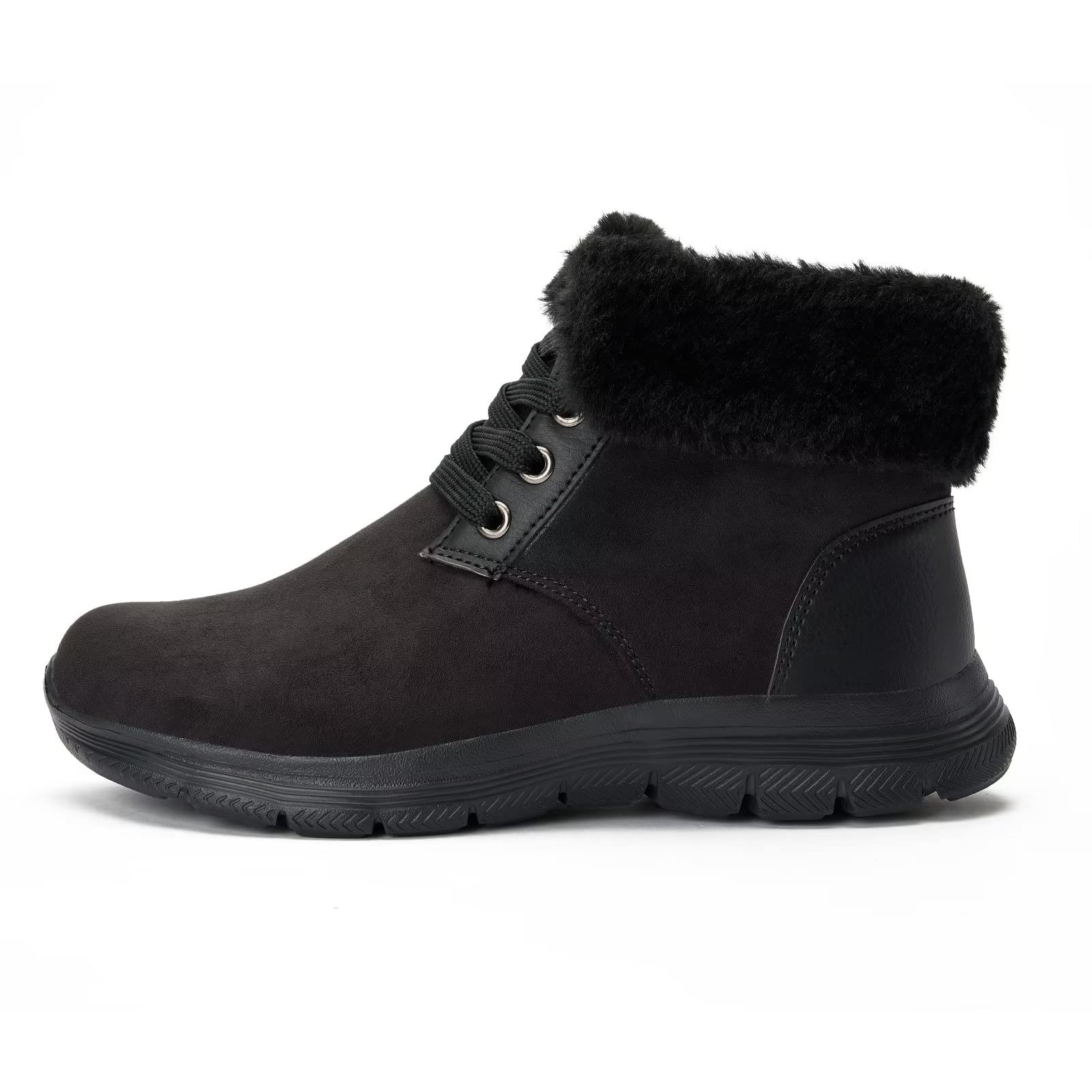 ZZS Women's Winter Snow Ankle Boot-Comfortable Short Booties Outdoor Warm Walking Hiking Shoes Black Size 6.5