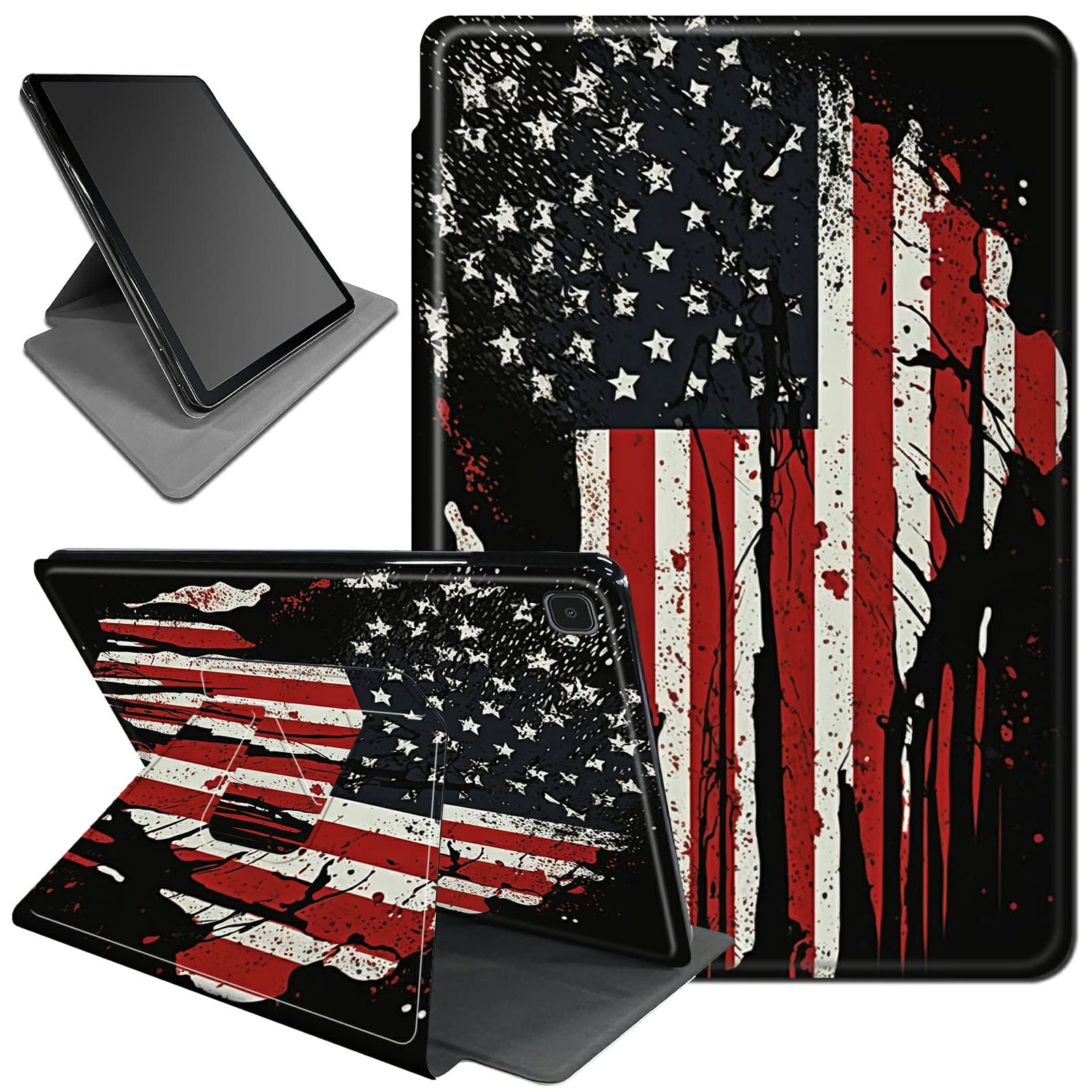 Rotating Case for Samsung Galaxy Tab A 10.1 Inch Model SM-T510/SM-T515 2019,360 Degree Rotating Smart Stand Fold Cover with Auto Wake/Sleep,American US Flag