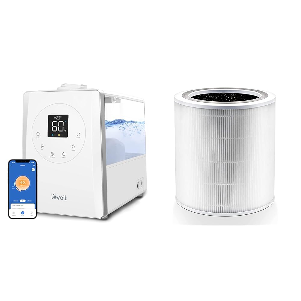 LEVOIT LV600S Smart Warm and Cool Mist Humidifiers for Home Bedroom Large Room & Core 400S Air Purifier 3-in-1 Replacement Filter, Core400S-RF, 1Pack, White