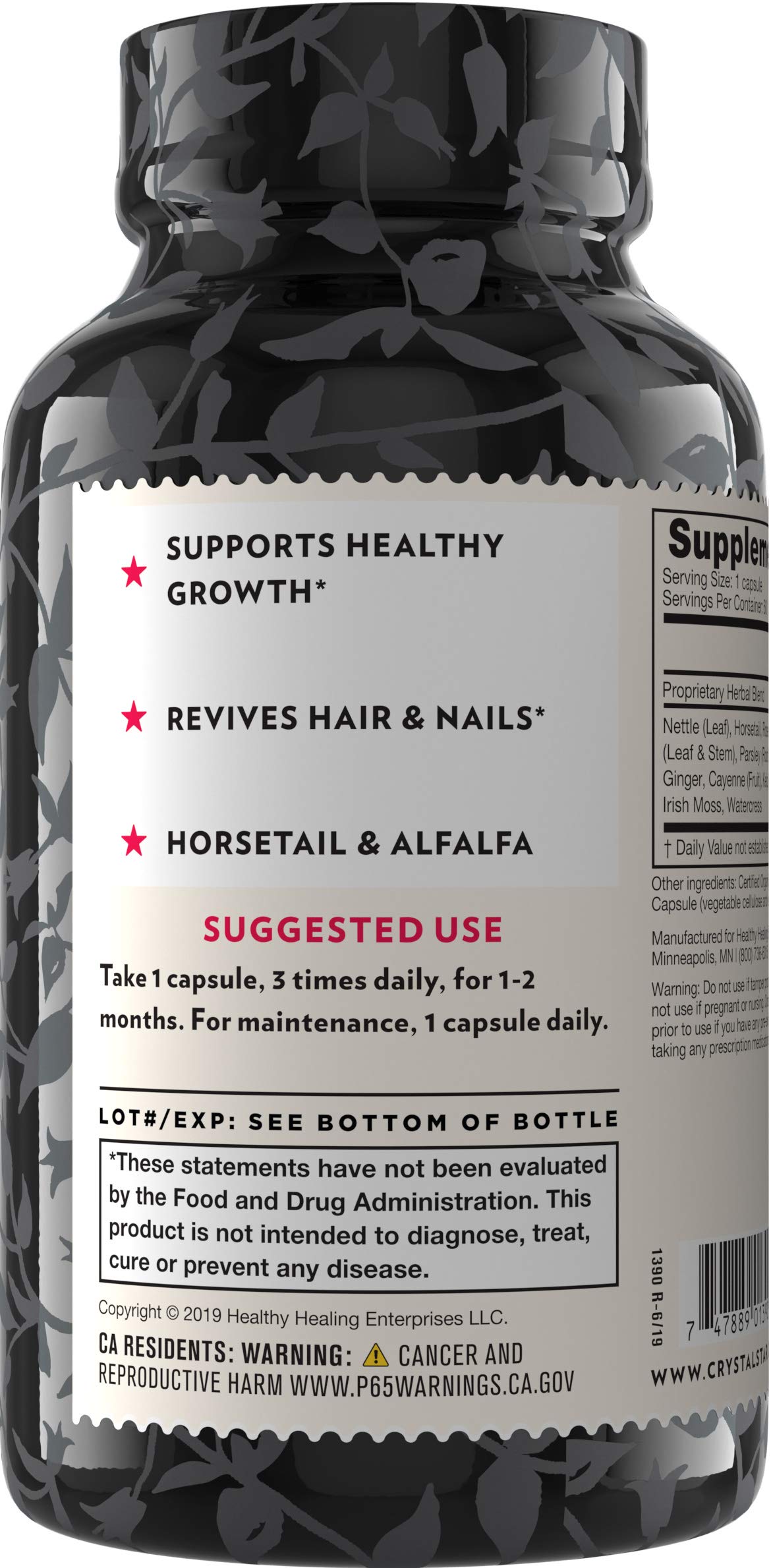 Crystal Star Beautiful Hair & Nail Supplement (60 Capsules) – Herbal Supplement Supports Thicker Stronger Hair & Nails – Horsetail, Nettle & Alfalfa – Non-GMO