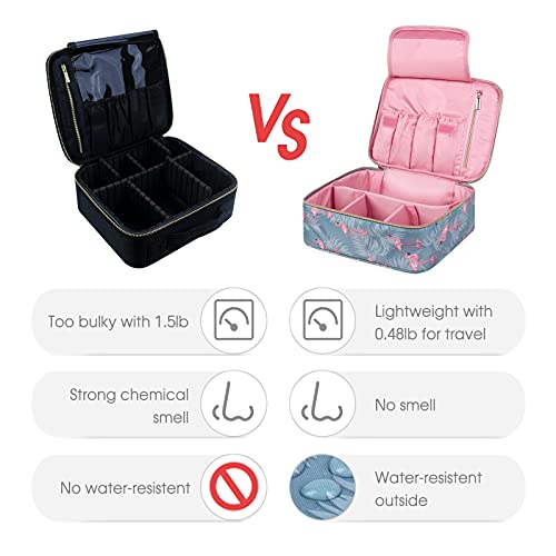 Narwey Travel Makeup Bag with Brush Compartments,Portable Cosmetic Bag,Make up Bag Makeup Organizer Case with Brush Storage for Women (Flamingo)