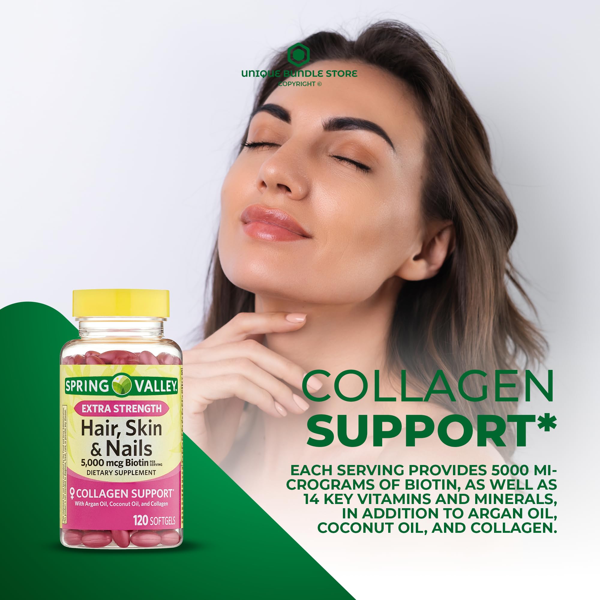 Spring Valley, Hair Skin and Nails Vitamins, Softgels, 5,000 Mcg, 120 Count Dietary, Hair Skin Nails Supplement + 7 Day Pill Organizer Included (Pack of 2)