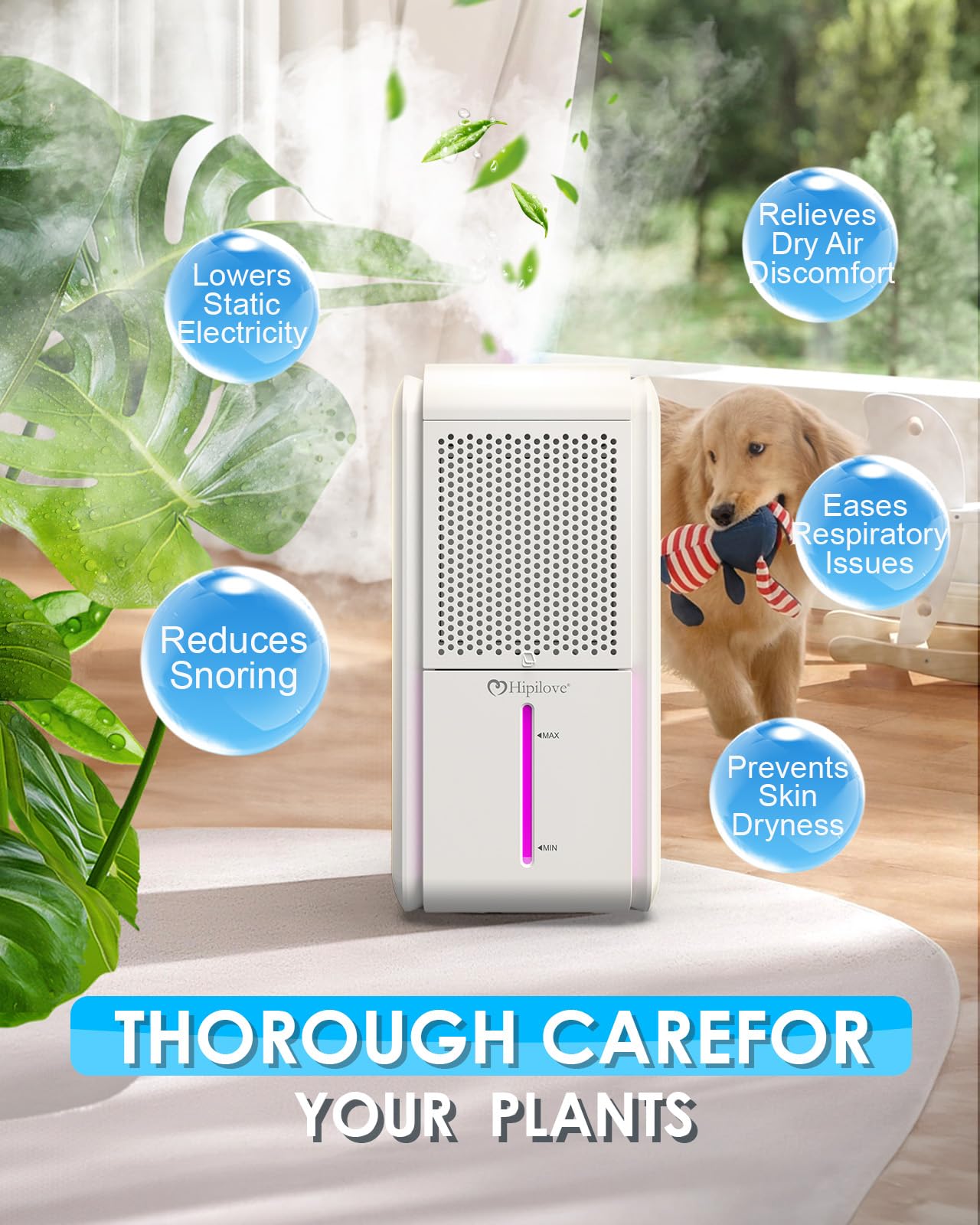 Dehumidifier and Humidifier Combo 2 in 1(350 Sq. Ft)for Bedroom with 7 Color Light, Quiet and Smart 35OZ Ultrasonic Cool Mist, 360°Nozzle Dehumidifier and Humidifiers Combo for Home|Bathroom|Basement