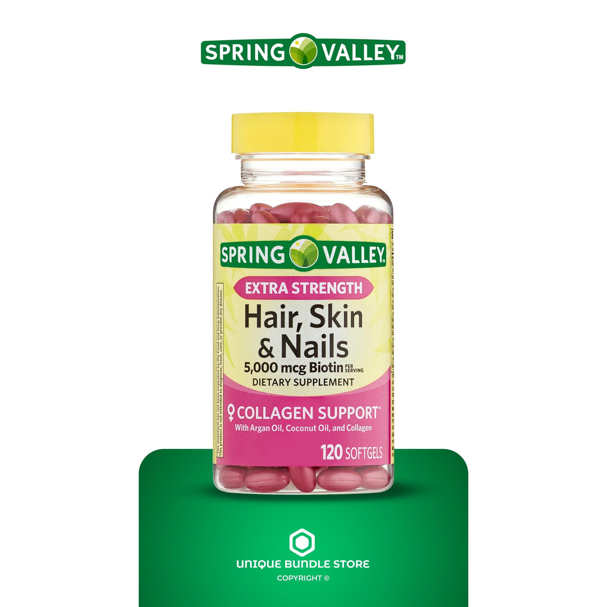 Spring Valley, Hair Skin and Nails Vitamins, Softgels, 5,000 Mcg, 120 Count Dietary, Hair Skin Nails Supplement + 7 Day Pill Organizer Included (Pack of 2)