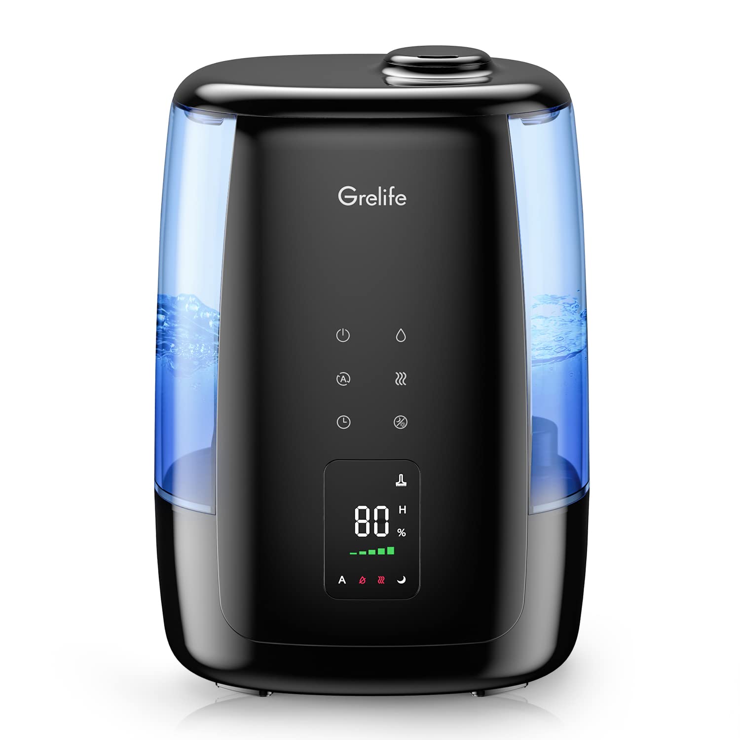 Humidifiers for Bedroom,Grelife 5L Ultrasonic Warm and Cool Mist Top Fill Air Vaporizer,Auto Shut-Off,Easy to Clean&Quiet Sleep Mode,Automatic Smart Diffuser for Large Room,Baby Nursery,Plant, Black