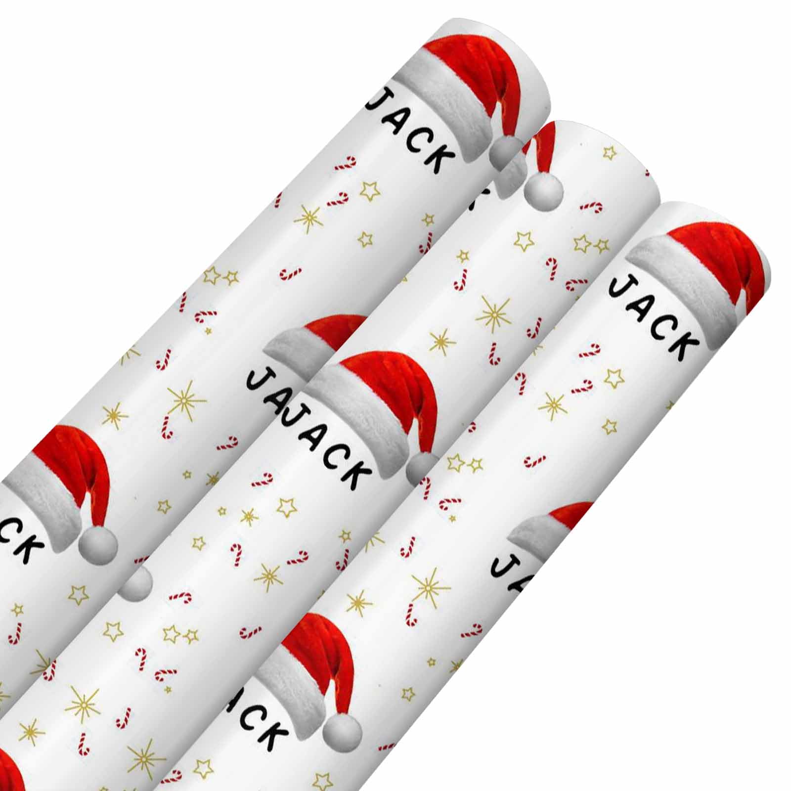 YESCUSTOM Personalized Name Wrapping Paper, 58"x23" Custom Christmas Wrapping Paper Rolls with Santa Hat candy cane, Christmas Gift Wrap for Him Her Boys Girls Mom Dad