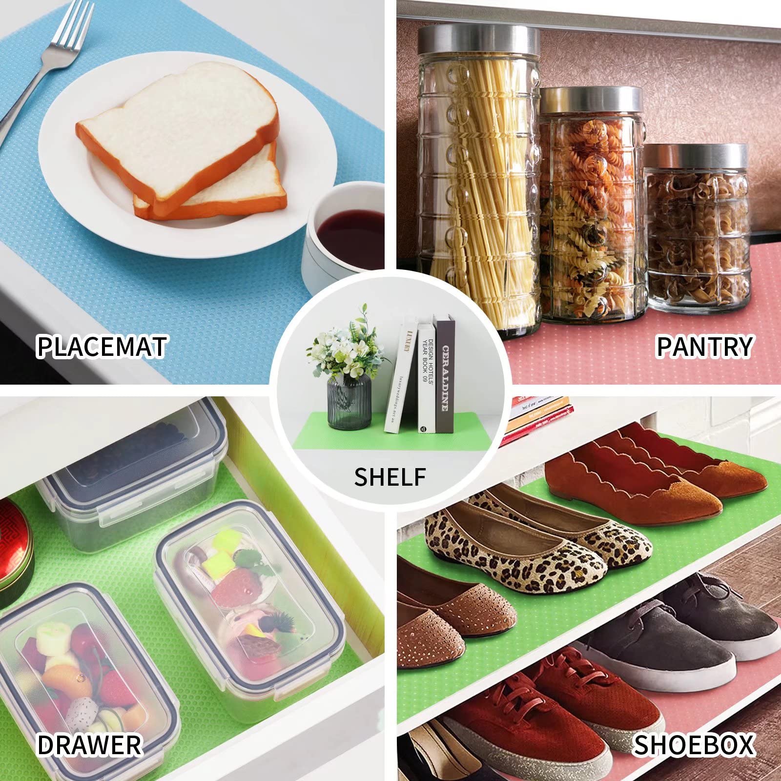 Elyum 8 Pcs Refrigerator Liners, Washable EVA Refrigerator Mats Fridge Shelf Liners Cuttable Fridge Mats Pads for Drawer Table Shelves Cabinet (3 Blue 3 Green 2 Pink, 17.7 x 11.4 Inch)