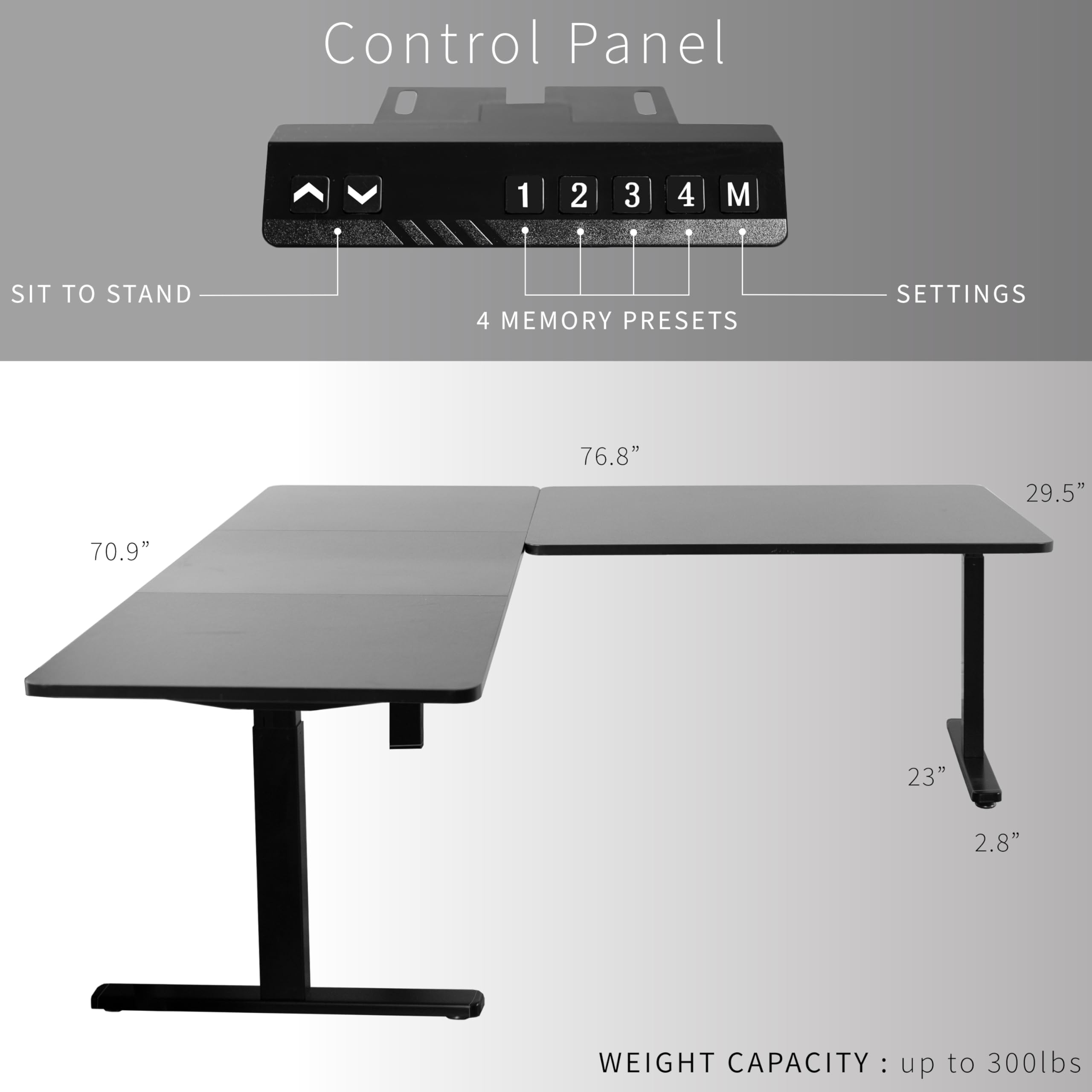 VIVO Electric Height Adjustable 77 x 71 inch Corner Stand Up Desk, 2 Black 30 inch Deep Table Tops, Black Frame, Memory Controller, L-Shaped Standing Workstation, DESK-KIT-3E7B