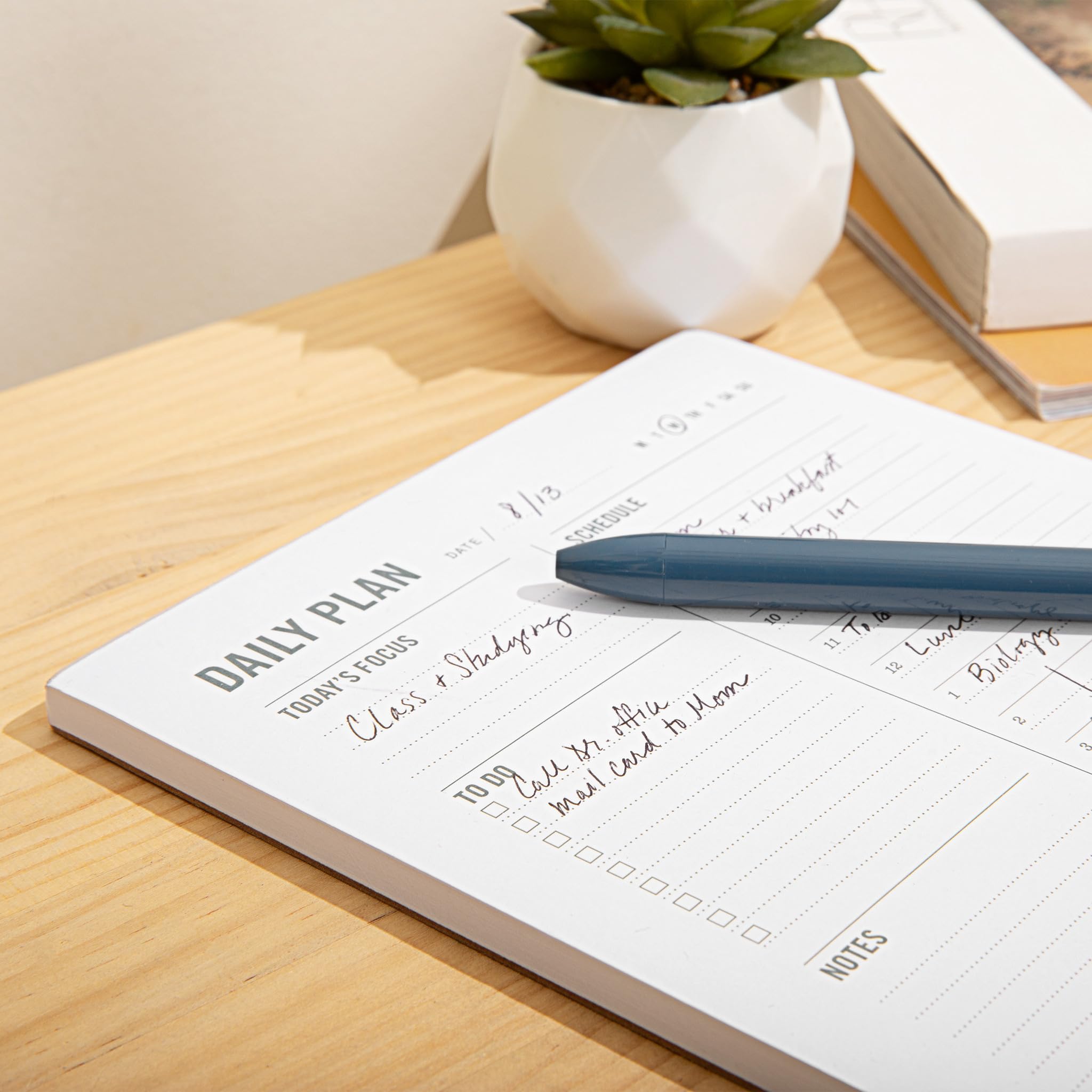 Two Tumbleweeds Daily Planner Notepad - Desktop To Do List Planning Pad with Hourly Schedule, Time Block Planner, College School Supplies - 6 x 9” - 50 Undated Sheets
