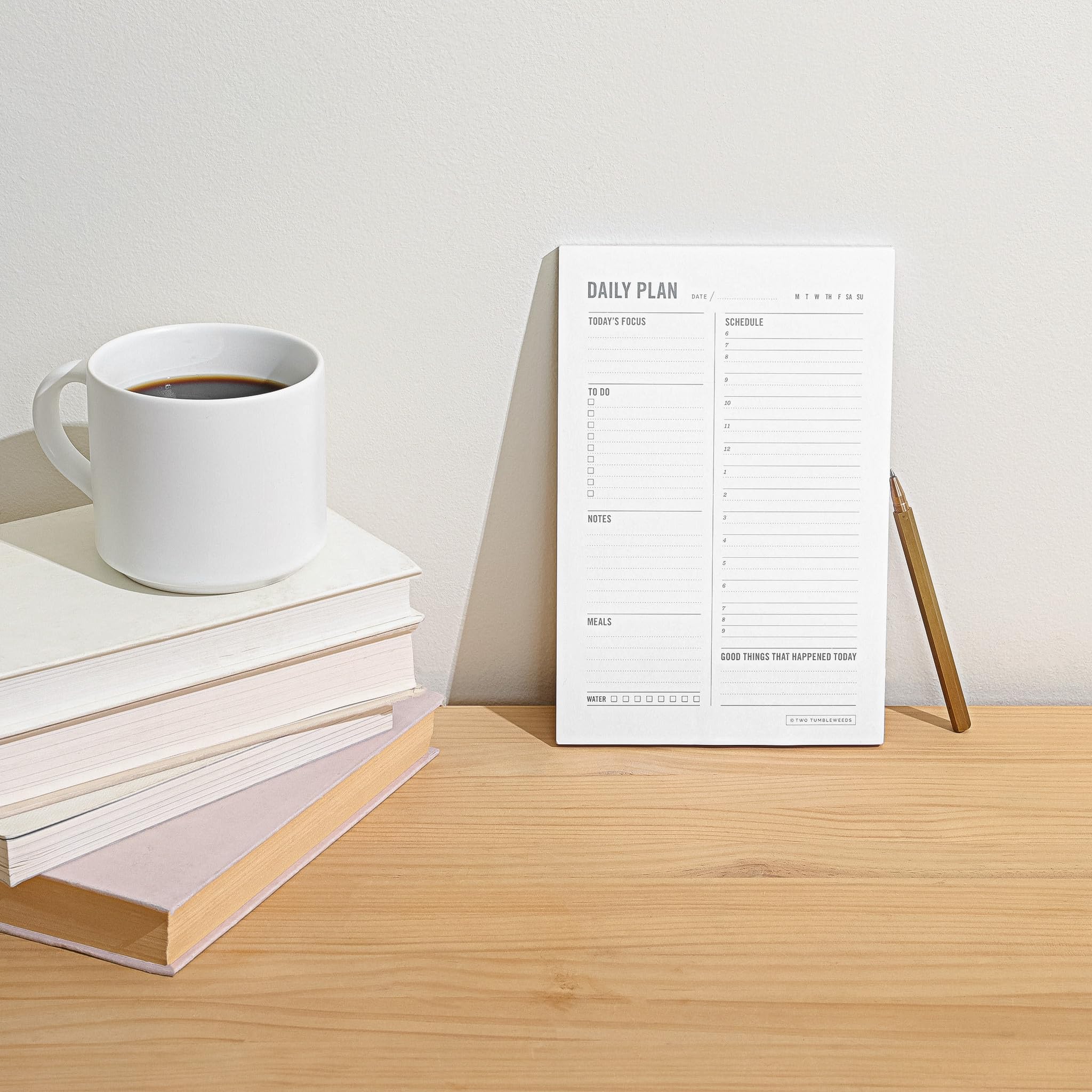 Two Tumbleweeds Daily Planner Notepad - Desktop To Do List Planning Pad with Hourly Schedule, Time Block Planner, College School Supplies - 6 x 9” - 50 Undated Sheets