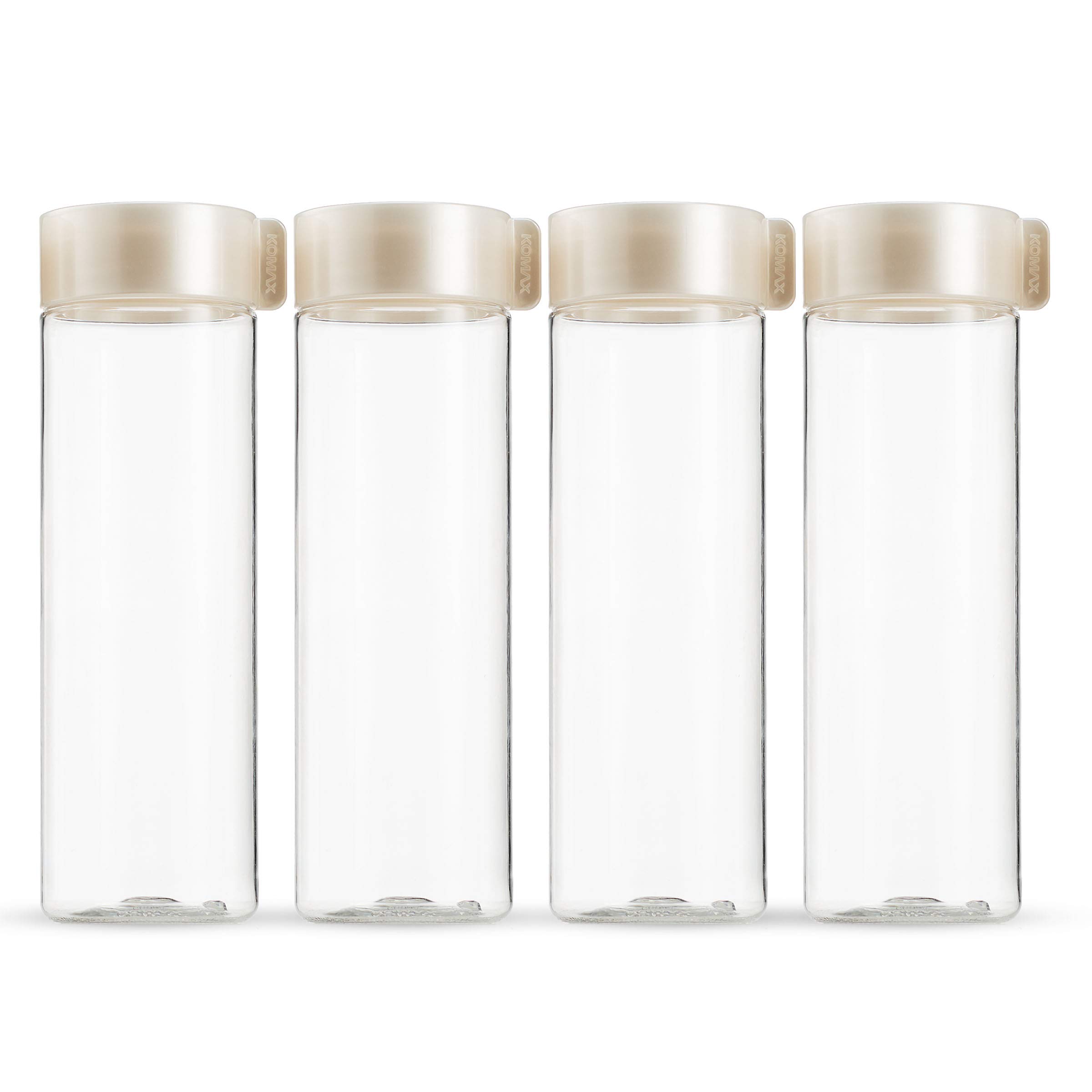 Komax Reusable Juice Bottles, Set of 4 Leak-Proof Juice Containers with Lids for Fridge, BPA-Free Plastic Smoothie Bottle Set, Dishwasher-Safe Wide Mouth Juicing Bottles (18.5 oz)