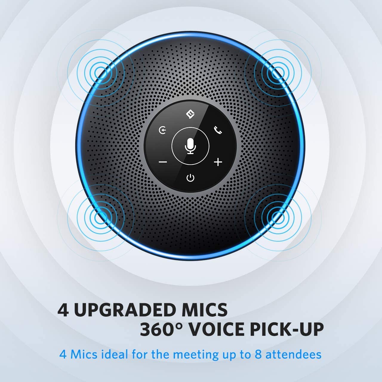 EMEET Bluetooth Speakerphone M2 Black Conference Speaker for 5-8 People Business Conference 360º Voice Pickup 4 AI Microphone Self-Adaptive Conference Call Speaker Skype USB Speakerphone