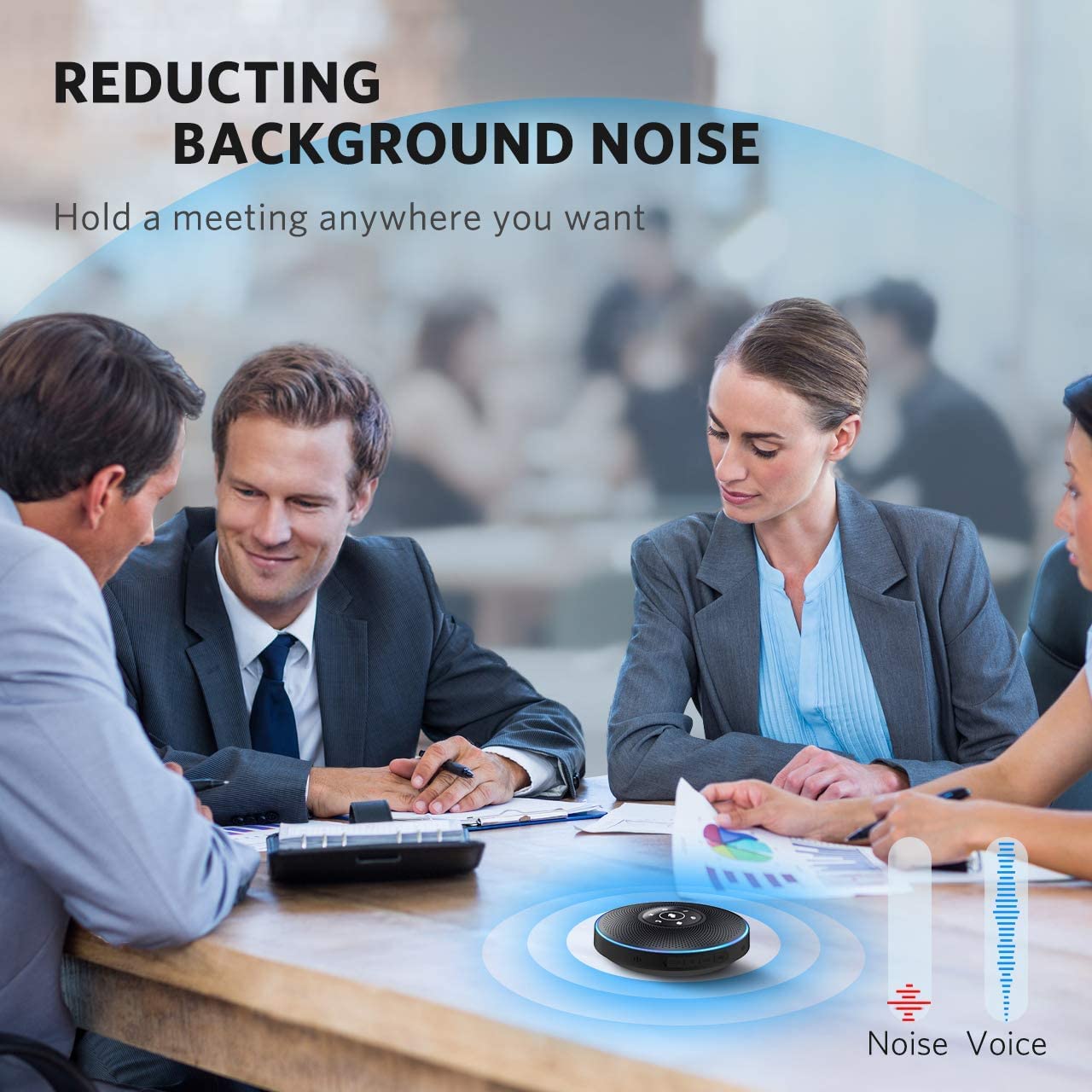 EMEET Bluetooth Speakerphone M2 Black Conference Speaker for 5-8 People Business Conference 360º Voice Pickup 4 AI Microphone Self-Adaptive Conference Call Speaker Skype USB Speakerphone