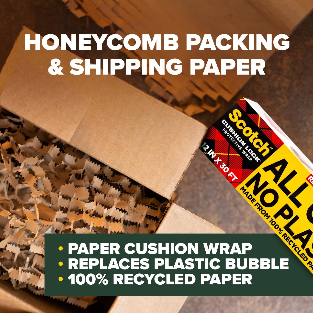 Scotch Cushion Lock Protective Wrap, 12 in x 30 ft, Sustainable Packaging Solution for Packing, Shipping and Moving, No Scissors or Tape Needed, Great Alternative to Bubble Cushion Wrap (PCW-1230)