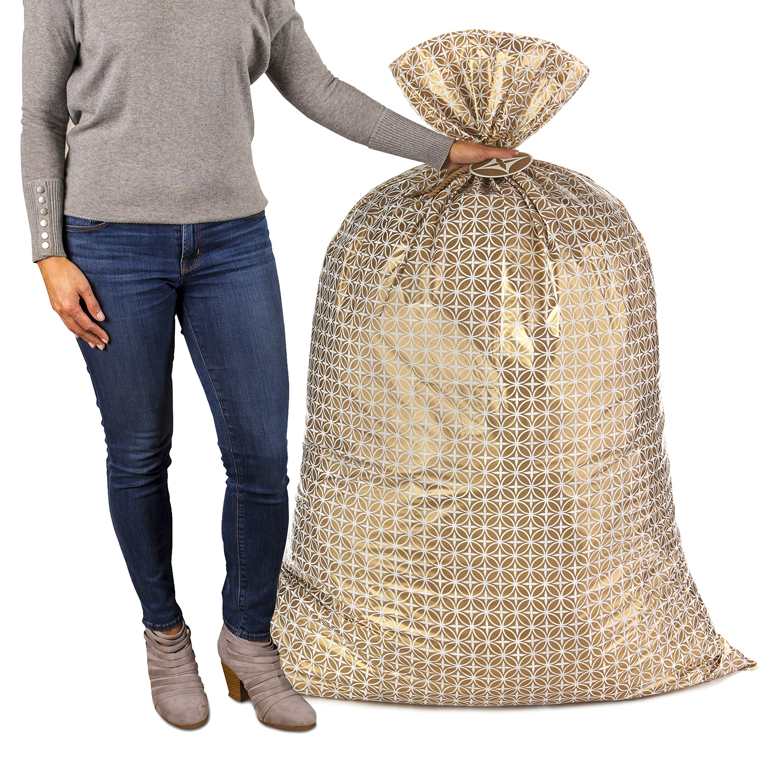 Hallmark 56" Jumbo Plastic Gift Bag (Gold Pattern) for Graduations, Weddings, Bridal Showers, Mother's Day, Birthdays, Engagement Parties, Retirements, Christmas, Hanukkah