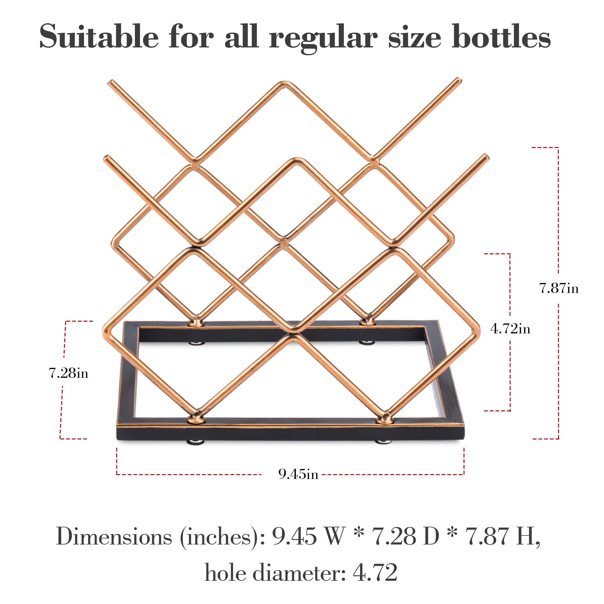 LEYON Tabletop Wine Rack 5 Bottles Wine Bottle Holder Countertop Wine Storage Rack Metal Wine Bottles Organizer Home Decorations for Kitchen Bar Cabinet (5 Bottles, Retro Gold)