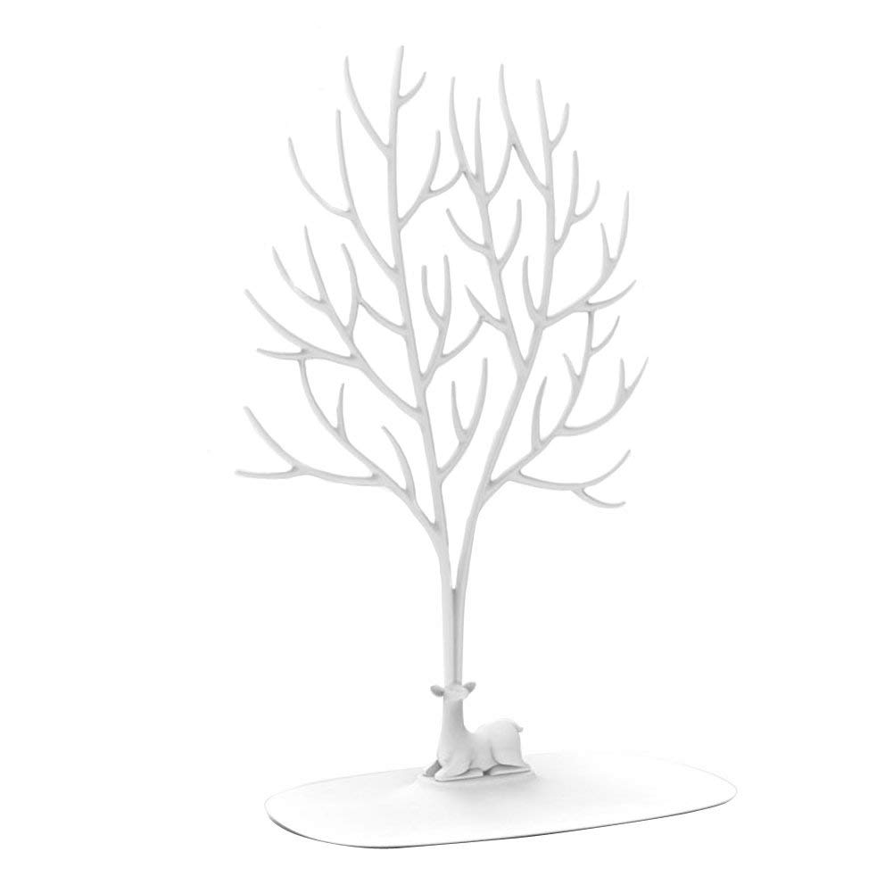 vipolish Jewelry Tree Stand Organizer Jewelry Display Tray Sika Deer Tree Jewellery Holder Hanger for Necklaces Bracelet Earrings Birthday Gifts Jewellery Stand Rack Storage (L, White)
