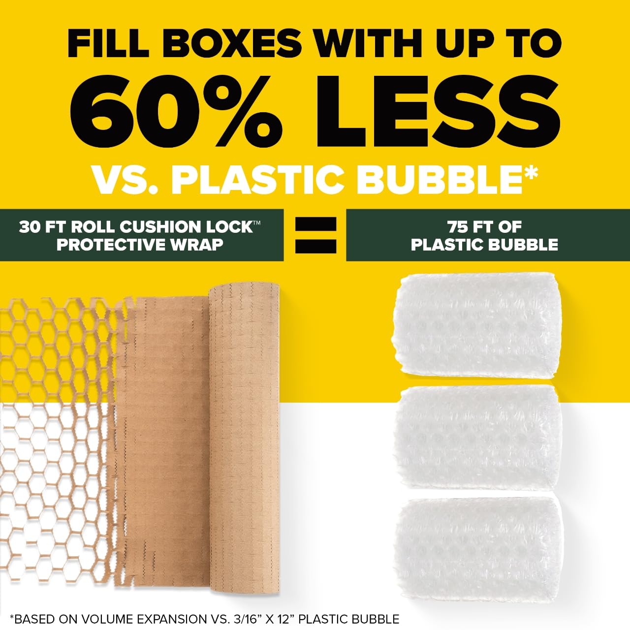 Scotch Cushion Lock Protective Wrap, 12 in x 30 ft, Sustainable Packaging Solution for Packing, Shipping and Moving, No Scissors or Tape Needed, Great Alternative to Bubble Cushion Wrap (PCW-1230)