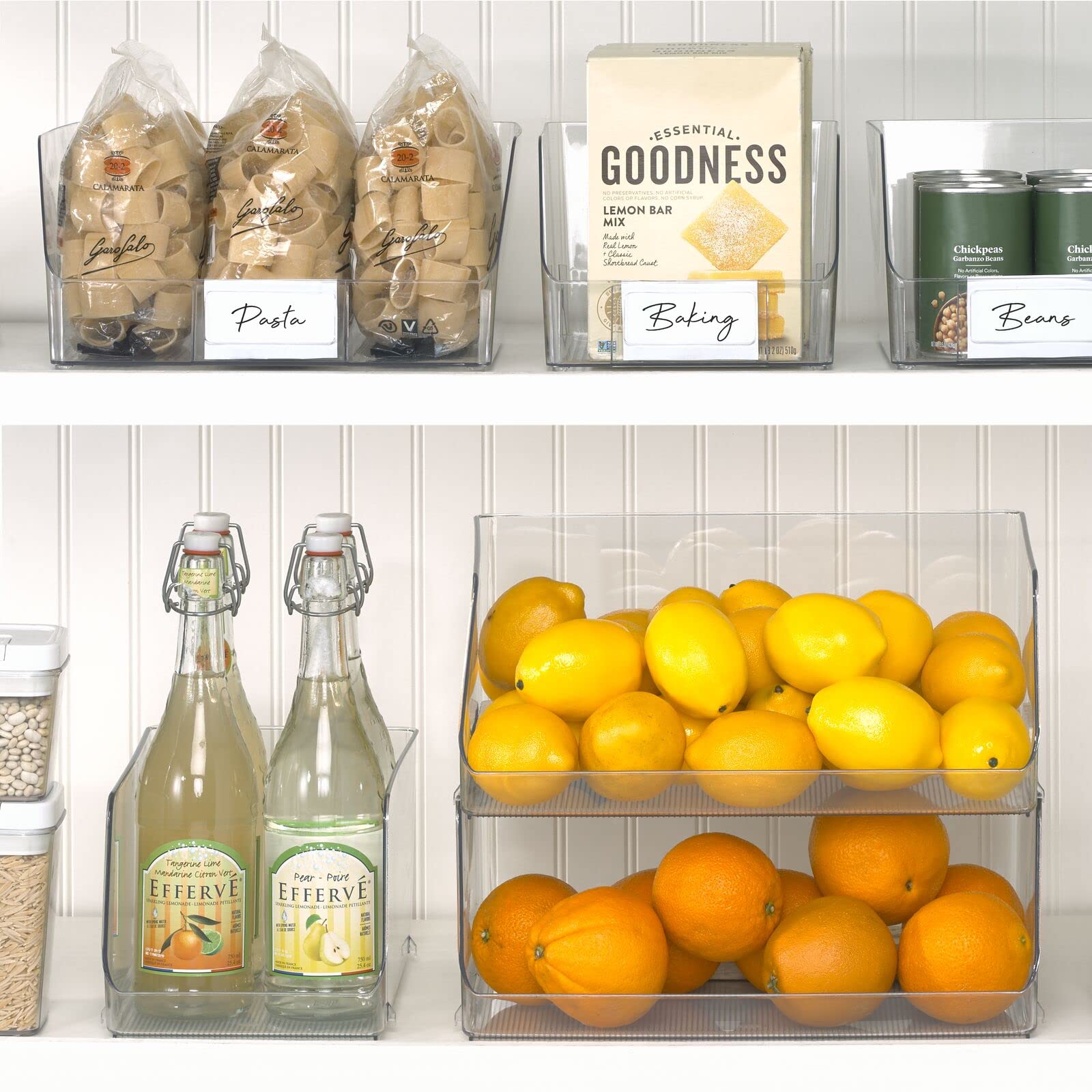 mDesign Wide Stackable Plastic Food Storage Organizer Bin Basket with Open Front for Household Kitchen Cabinets, Pantry, Offices, Closets, Bedrooms, Bathrooms - 10.2" Wide, 2 Pack - Clear