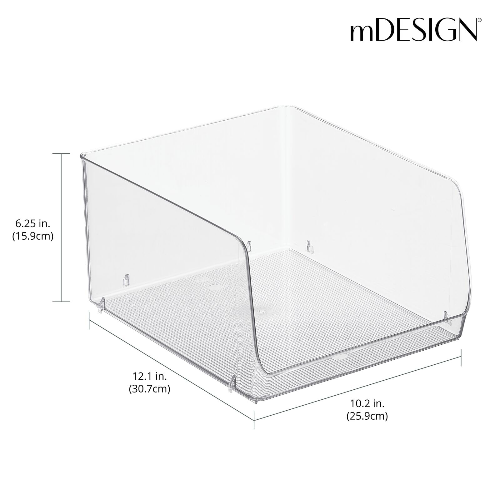 mDesign Wide Stackable Plastic Food Storage Organizer Bin Basket with Open Front for Household Kitchen Cabinets, Pantry, Offices, Closets, Bedrooms, Bathrooms - 10.2" Wide, 2 Pack - Clear