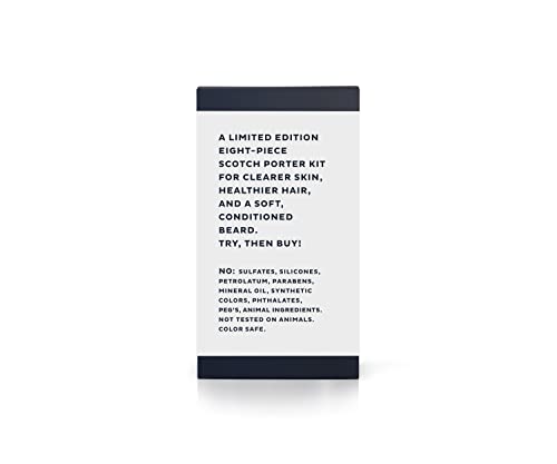 Scotch Porter Men’s Collection Trial Kit | Includes 8 - 1 oz Bottles of Face Wash & Lotion, Hair Balm, Conditioner, Hair Gel Cream, Beard Conditioner, Beard Balm, and Beard Balm Shape + Hold