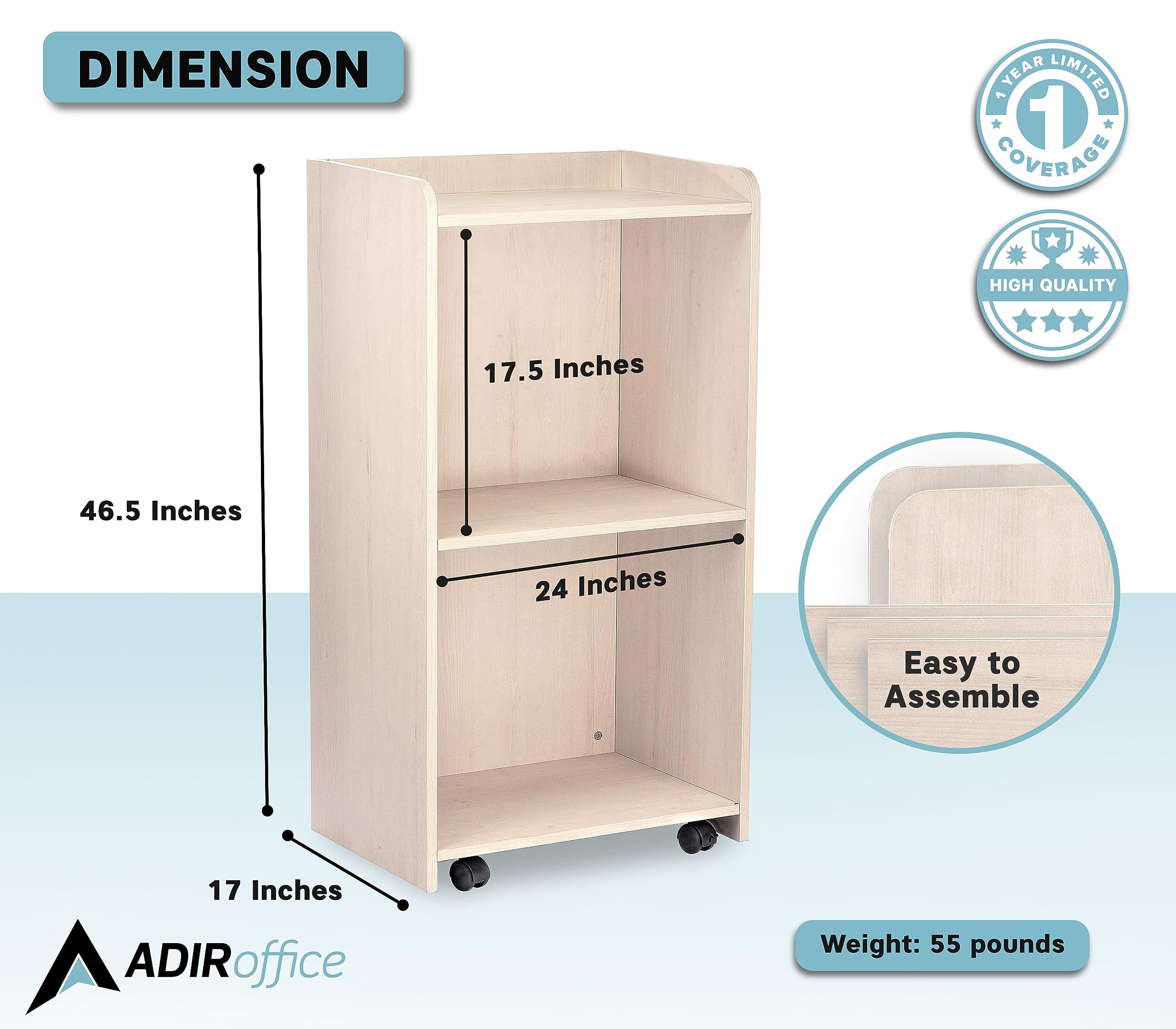 Adir Hostess Stand with Wheels - Portable Presentation Podium, Pulpits Lectern Desk with Spacious Shelves for Churches, Restaurants, and Classrooms (White)