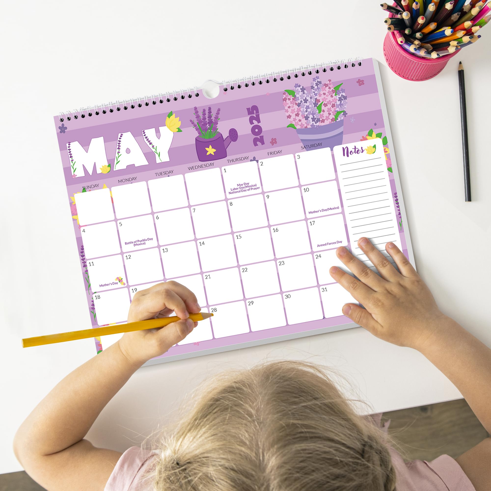 SUNEE Calendar 2024-2025- 18 Months Wall Calendar Oct. 2024 - Mar. 2026, 14.5"x11.5" Big Grid Hanging Calendar with Note for Organizing & Planning, Cute