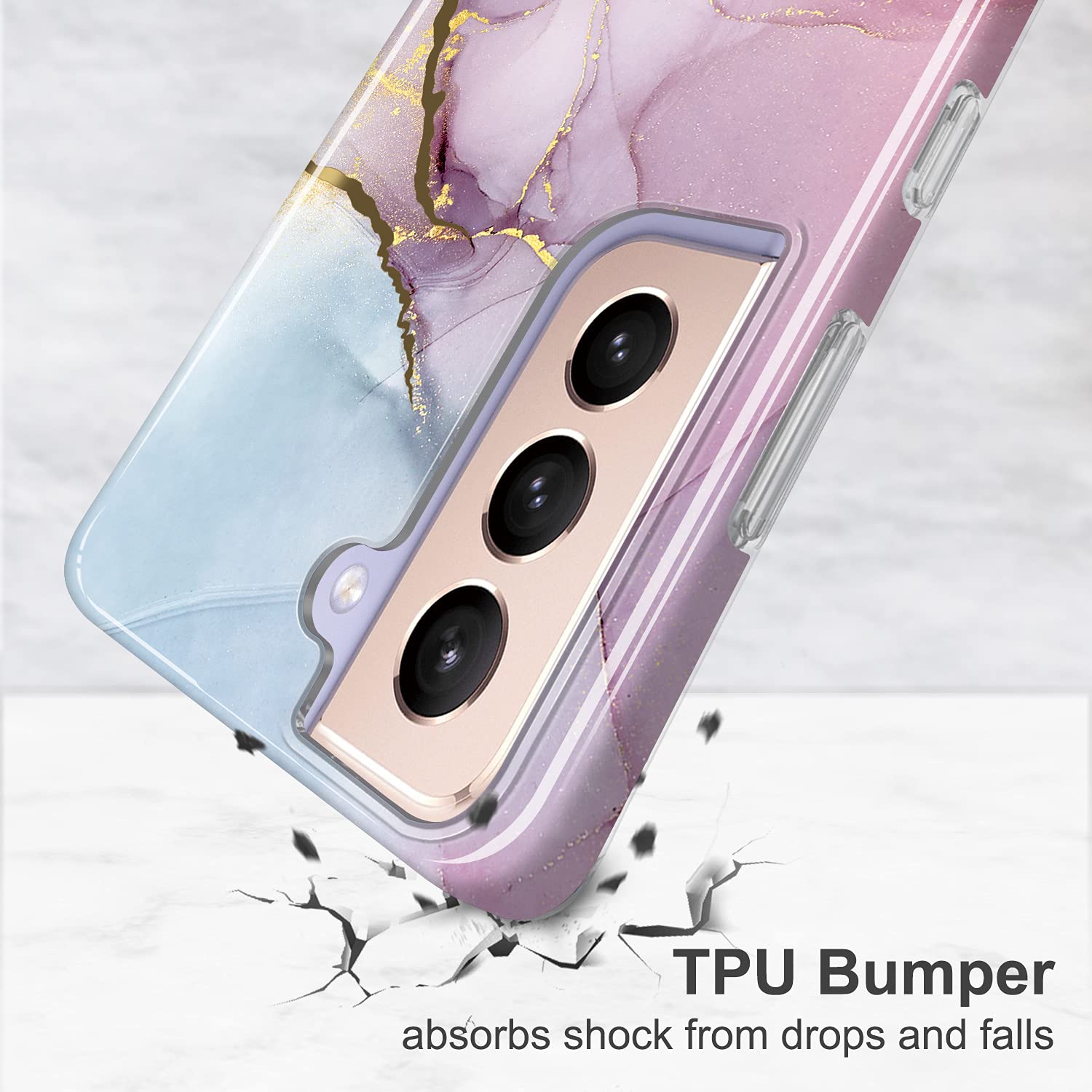 JIAXIUFEN Galaxy S21 Case Gold Electroplated Glitter Marble Slim Shockproof TPU Soft Rubber Silicone Cover Phone Case for Samsung Galaxy S21 5G 6.2 inch 2021 Purple Blue