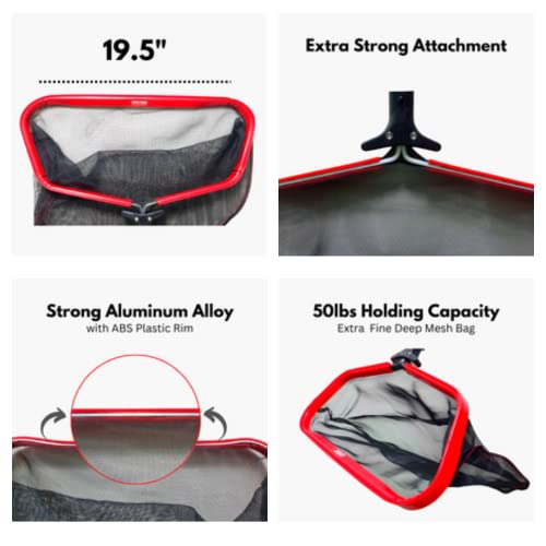 Aquatix Pro Pool Skimmer Commercial Grade with 4-12 feet 1.1mm Thick Silver Telescopic Pole & EZ Clips for Above Ground & Inground Swimming Pools, Fine Mesh Bag Removes All Debris!