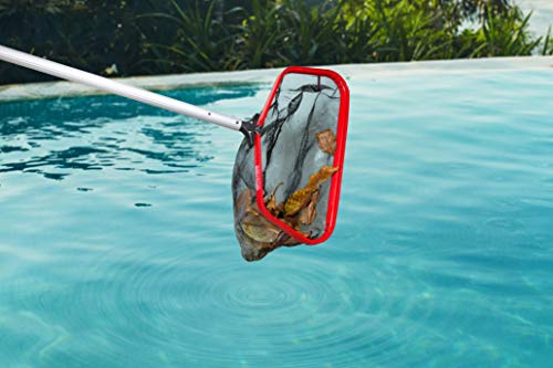 Aquatix Pro Pool Skimmer Commercial Grade with 4-12 feet 1.1mm Thick Silver Telescopic Pole & EZ Clips for Above Ground & Inground Swimming Pools, Fine Mesh Bag Removes All Debris!