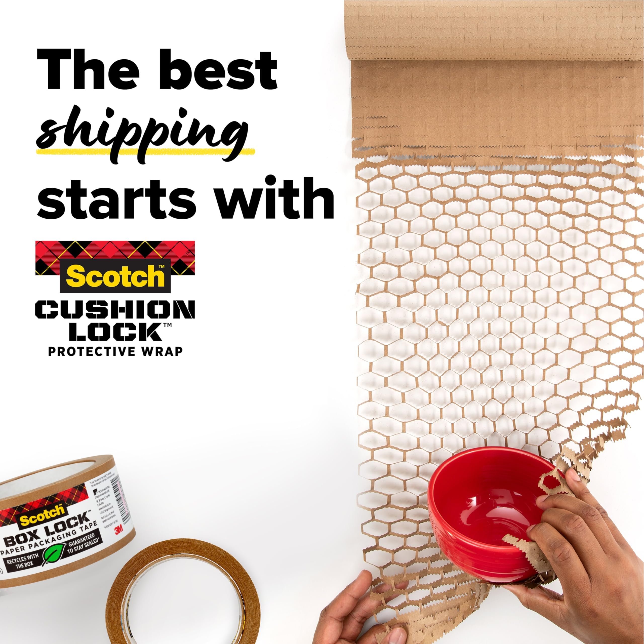 Scotch Cushion Lock Protective Wrap, 12 in x 30 ft, Sustainable Packaging Solution for Packing, Shipping and Moving, No Scissors or Tape Needed, Great Alternative to Bubble Cushion Wrap (PCW-1230)