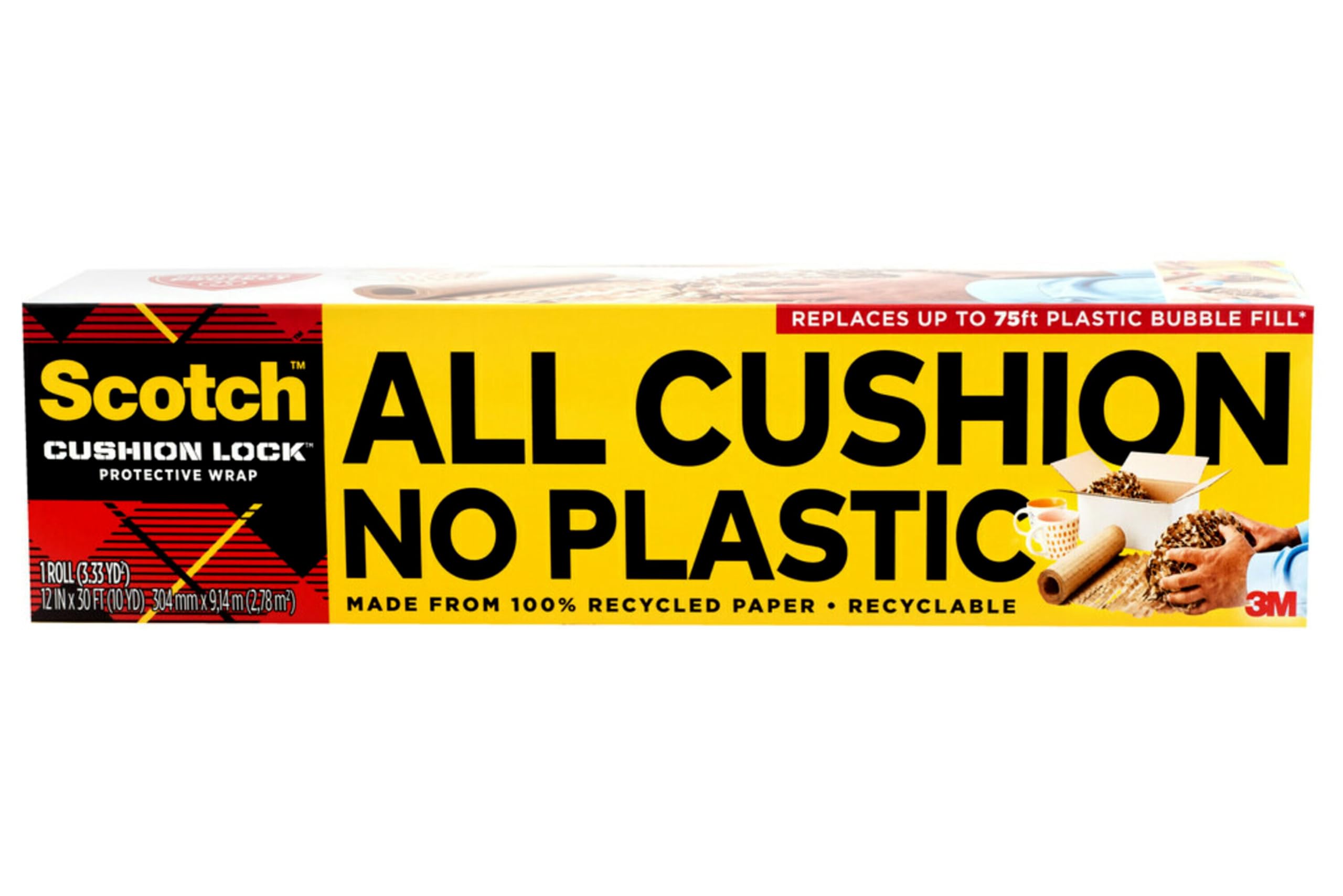 Scotch Cushion Lock Protective Wrap, 12 in x 30 ft, Sustainable Packaging Solution for Packing, Shipping and Moving, No Scissors or Tape Needed, Great Alternative to Bubble Cushion Wrap (PCW-1230)
