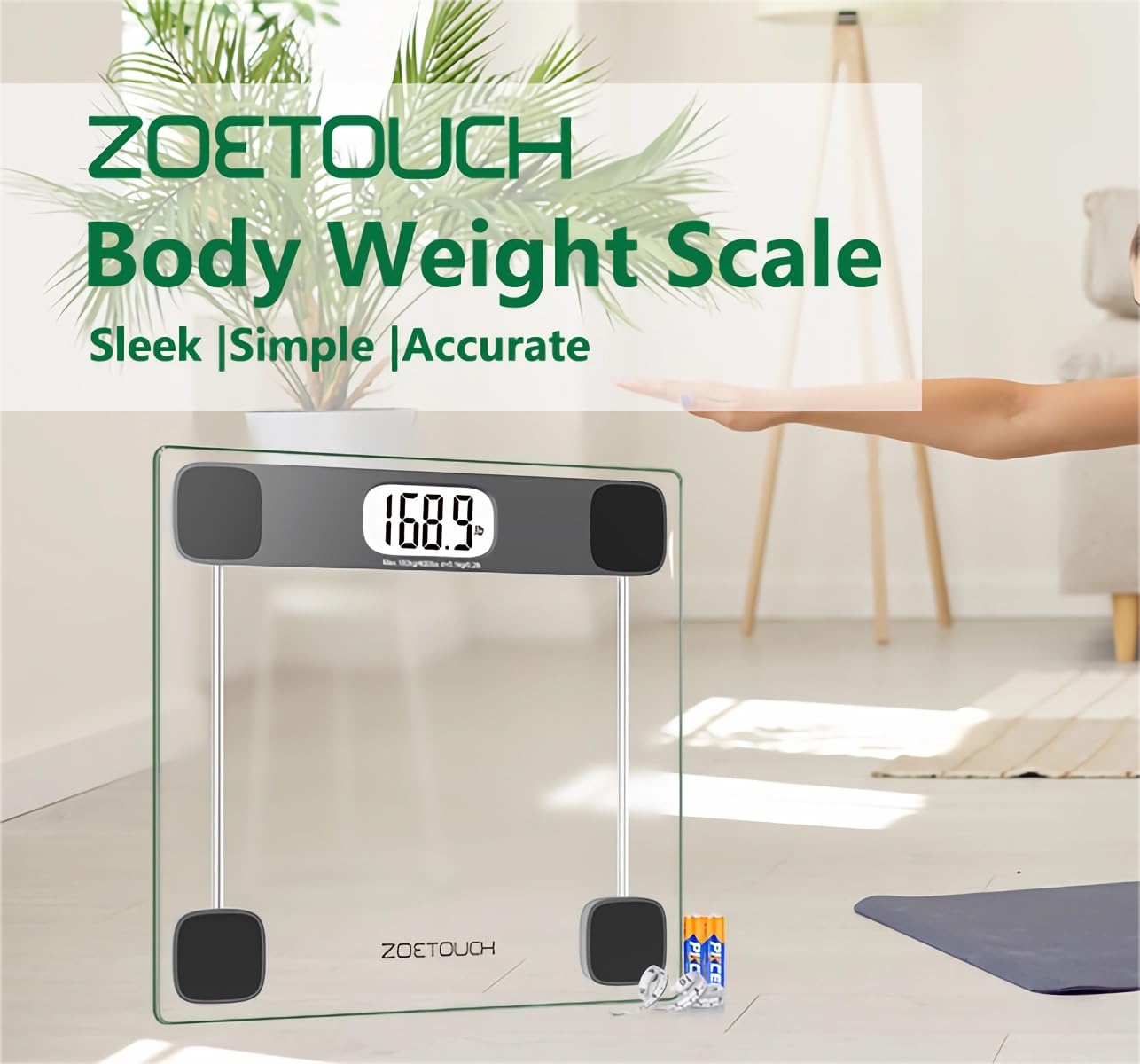 ZOETOUCH Scale for Body Weight Digital Bathroom Scale Weighing Scale Bath Scale, LCD Display Batteries and Tape Measure Included, 400lbs