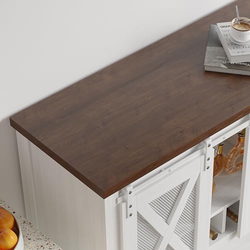 IDEALHOUSE Coffee Bar Cabinet, Sideboard Buffet Storage Cabinet with Storage, Farmhouse Wine Bar Cabinet with Wine Glass Rack, Liquor Cabinet Bar for Home, Kitchen, Dining, Living Room, White