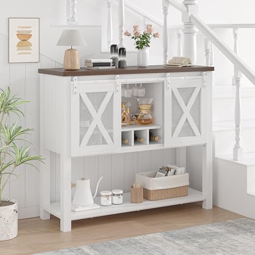 IDEALHOUSE Coffee Bar Cabinet, Sideboard Buffet Storage Cabinet with Storage, Farmhouse Wine Bar Cabinet with Wine Glass Rack, Liquor Cabinet Bar for Home, Kitchen, Dining, Living Room, White