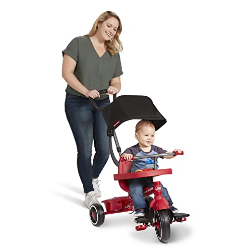 Radio Flyer Pedal & Push 4-in-1 Stroll ' N TrikeĀ®, Red Tricycle, for Toddlers Ages 1-5 (Amazon Exclusive), Toddler Bike