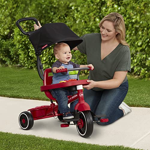 Radio Flyer Pedal & Push 4-in-1 Stroll ' N TrikeĀ®, Red Tricycle, for Toddlers Ages 1-5 (Amazon Exclusive), Toddler Bike